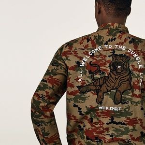 Zara | Shirts | Zara Man Military Print With Tiger Embroidery | Poshmark